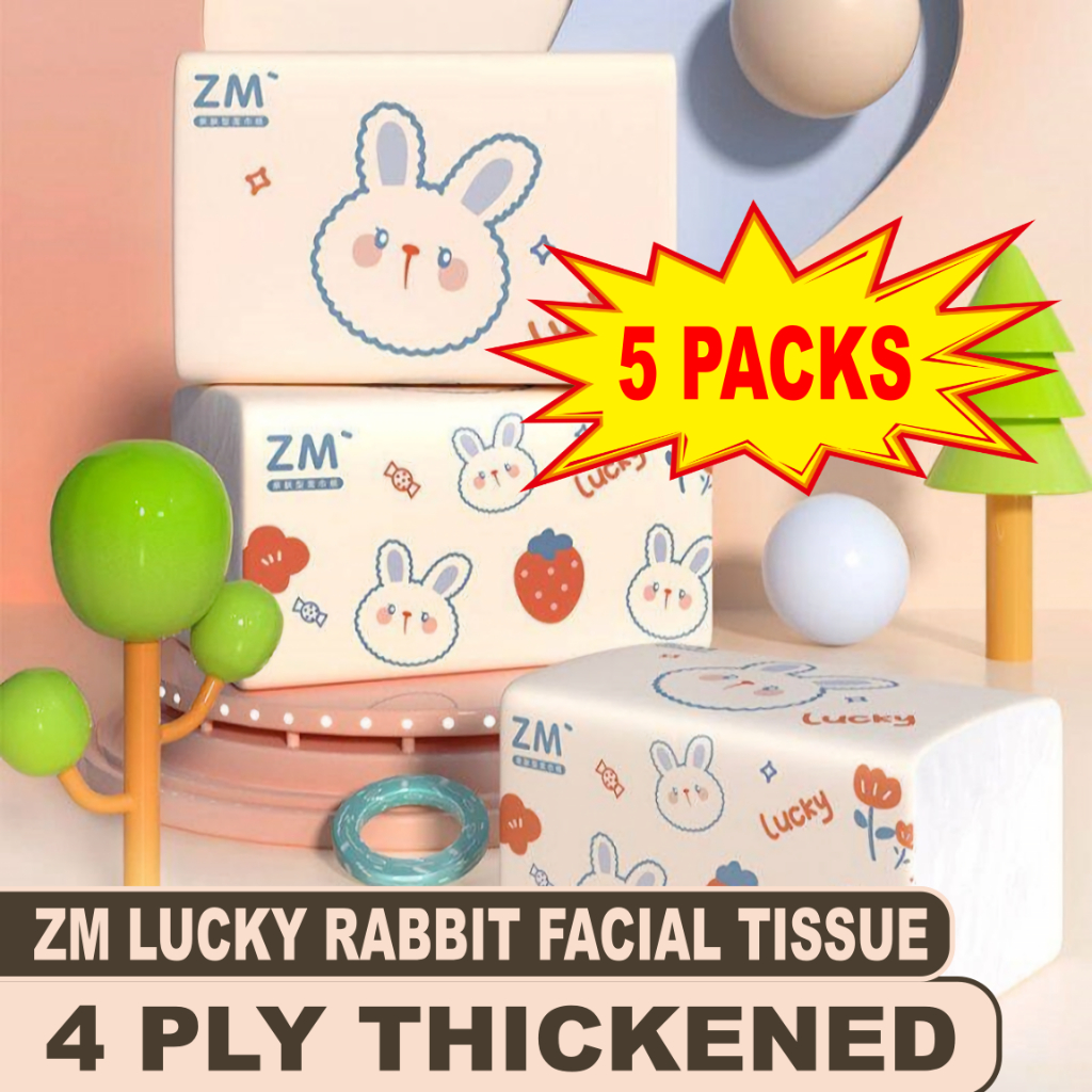 【5 Packs】ZM Lucky Rabbit Soft Facial Tissue Paper 4-Ply Thickened Skin ...