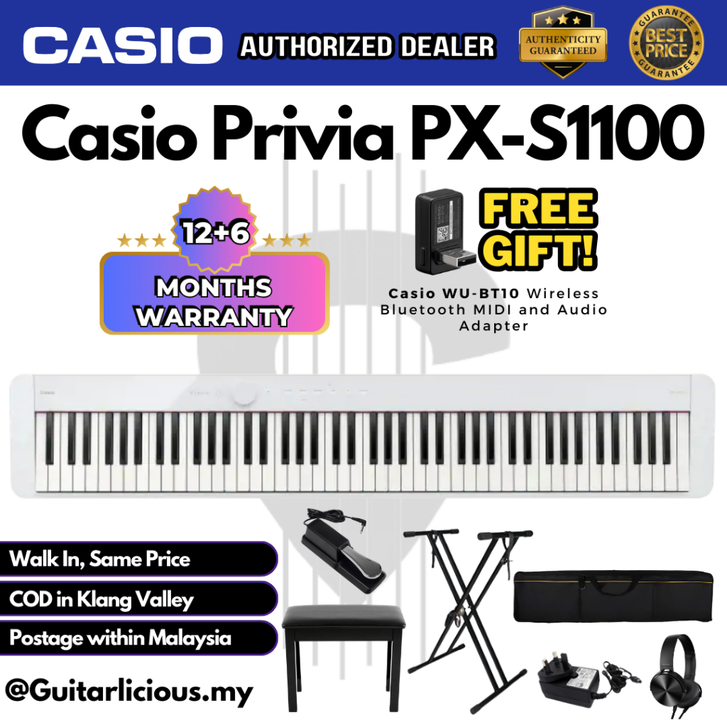 Casio Privia PX-S1100WE 88-key Digital Piano Musician Package Headphone WHITE (PX S1100/ PXS1100 ...