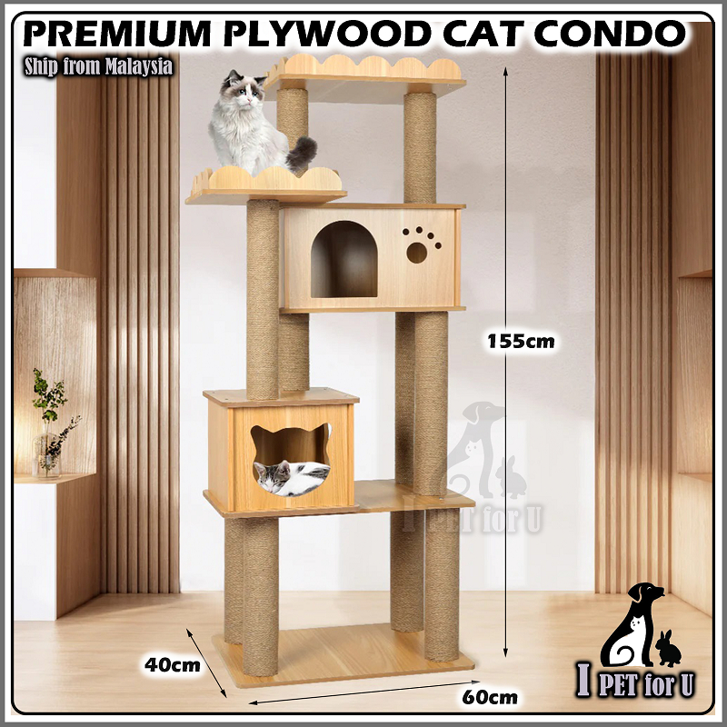 Premium Large Cat Tree House Wood Cat Condo Bed Scratcher House Cat