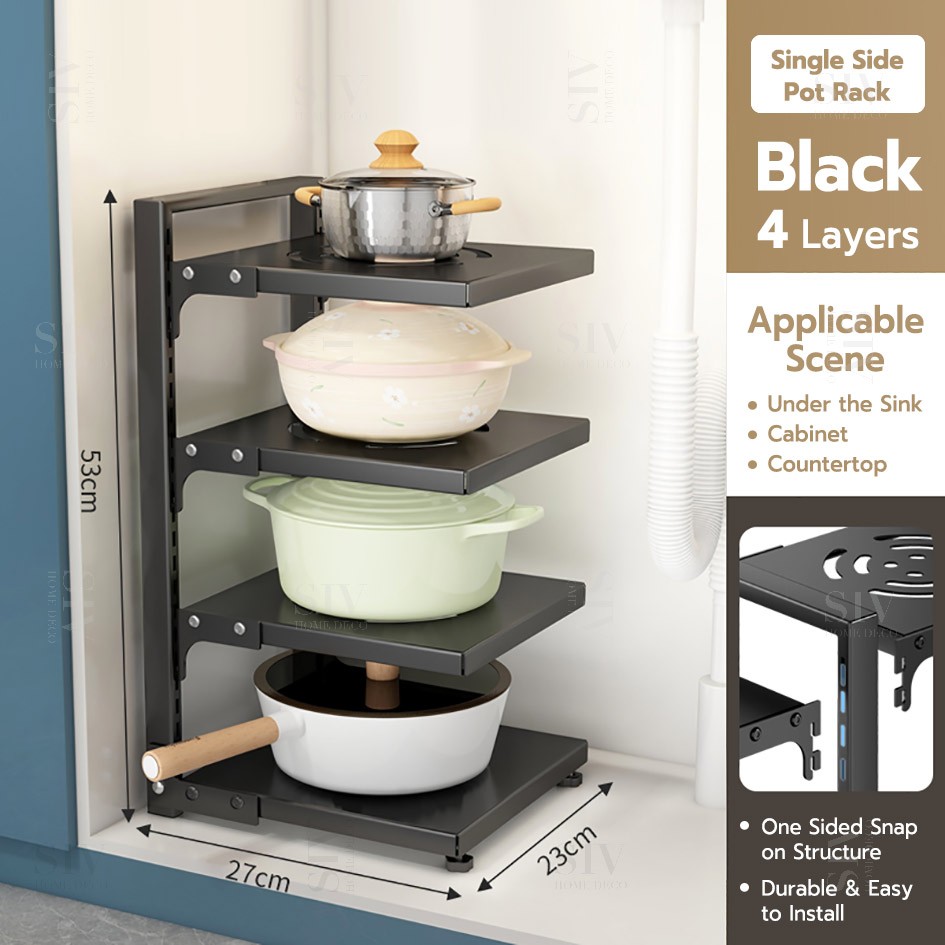 SIV 2-5 Tiers Adjustable Pot and Pan Rack Organizer Rak Bawah Sinki ...
