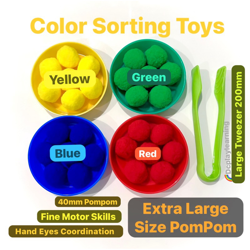 XL Pompom Color Sorting Activities for Baby & Toddler Sensory Early ...