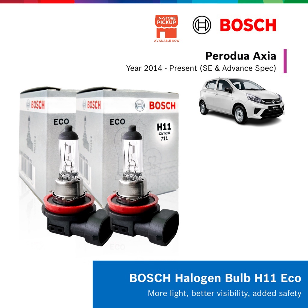 Bosch H11 Halogen Headlight Bulb (55W) set of 2 for Perodua Axia ...