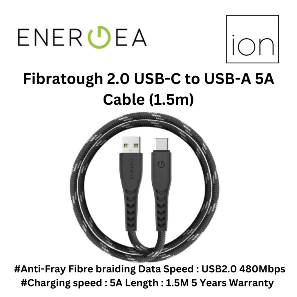 Energea Fibratough 2.0 USB-C to USB-A 5A Cable (1.5m) 5 Year Warranty ...