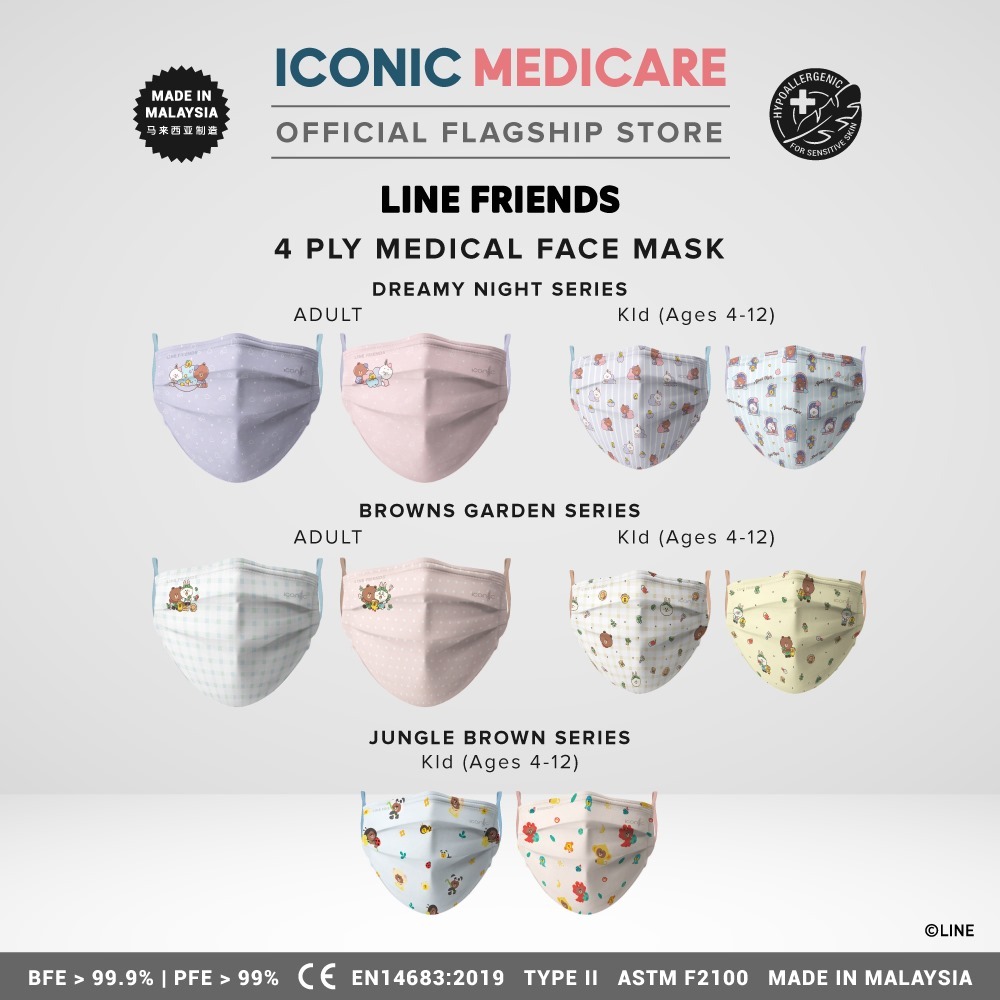 Line Friends Iconic Medicare 4 Ply Adult/Kid Medical Face Mask (30pcs ...