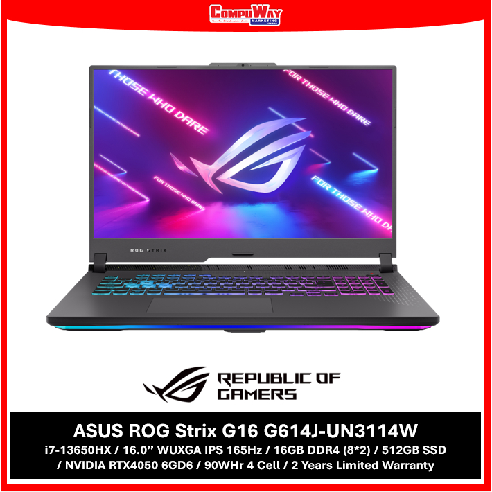 ASUS ROG STRIX G16 G614J-UN3114W (GRAY/16 WUXGA 165HZ/I7-13650HX/16GB ...