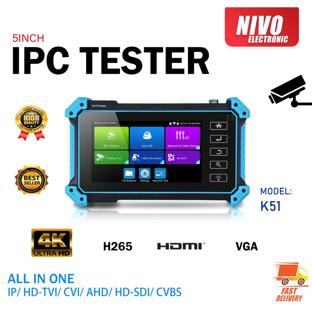 K51 CCTV Tester Monitor IPC Camera 8MP 5IN1 AHD TVI CVI CVBS CCTV ...