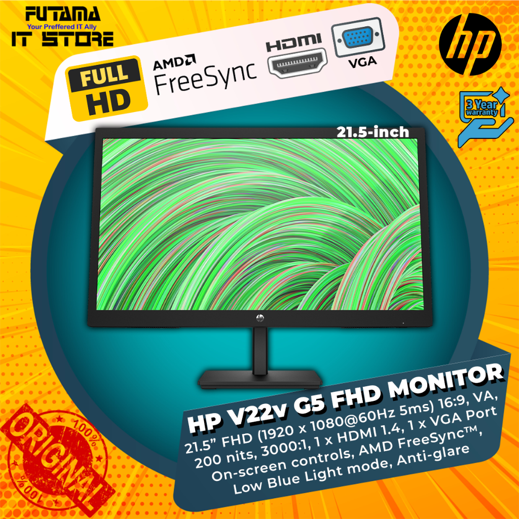 HP V22v G5 FHD Monitor - (21.5-inch diagonal, Full HD (190 x 1080@60Hz ...