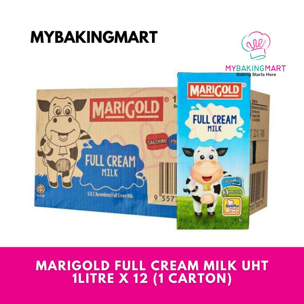 Marigold Full Cream Milk UHT 1 Litre x 12 packs (1 Carton) - Susu Penuh ...