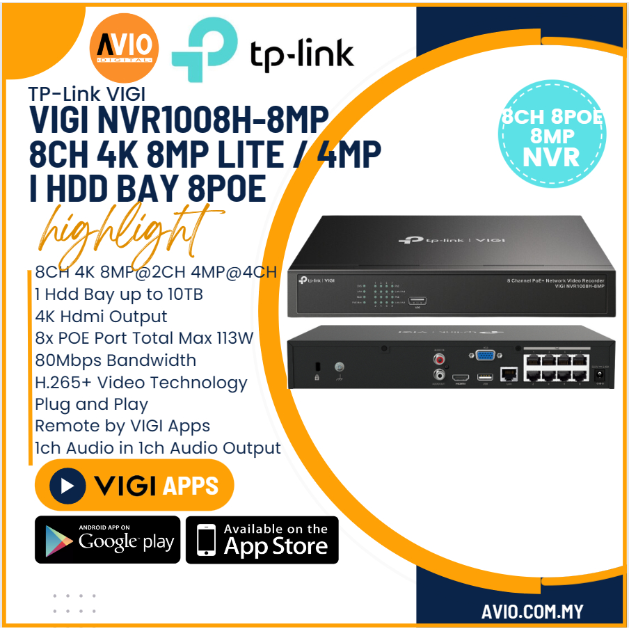 TP-LINK Tplink 8ch 8 Channel 4K 8MP 8 Megapixel IP Network CCTV NVR ...