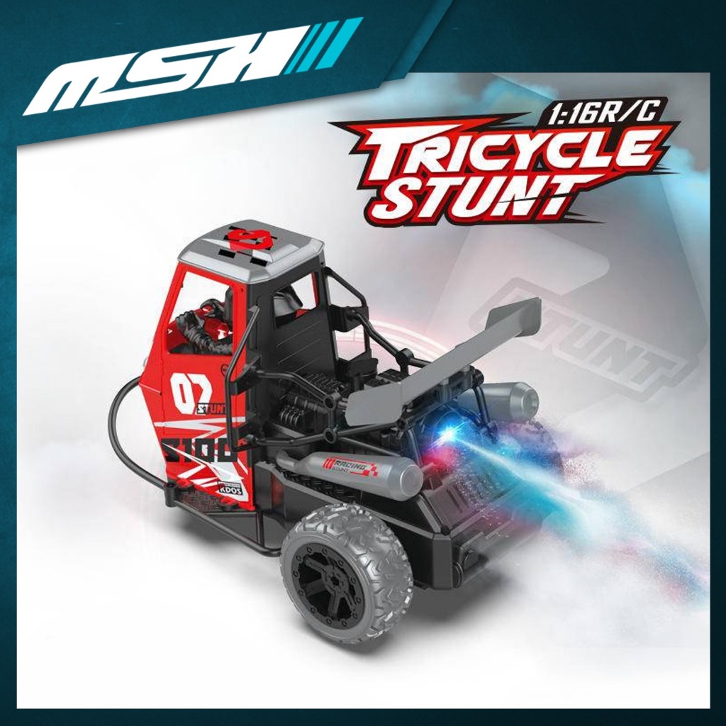 1/16 Three Wheels RC Motorcycle With Light Spray Stunt Car 2.4G Remote ...