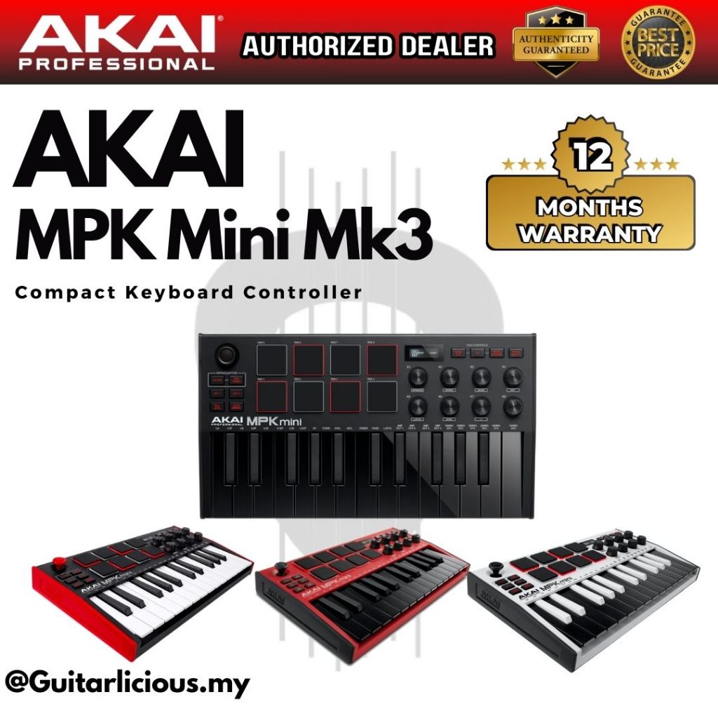 Akai MPK Mini Mk3 Compact Keyboard MIDI Controller Professional 25 Key Midi with 8 Pad and 8 ...