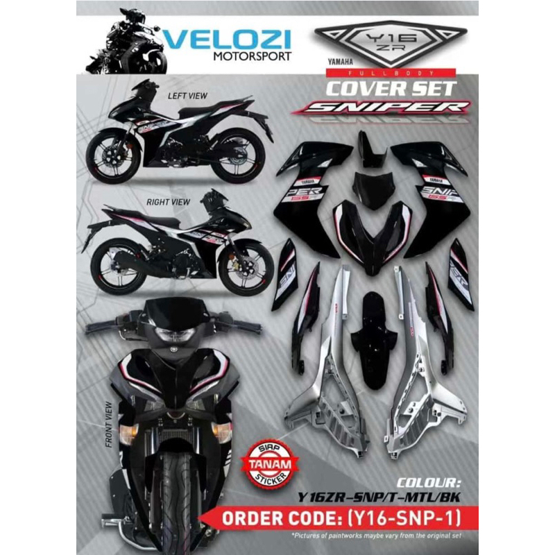 VELOZI YAMAHA Y16 Y16ZR (NOT ABS) SPROT SNIPER DESIGN METALIC BLACK ...