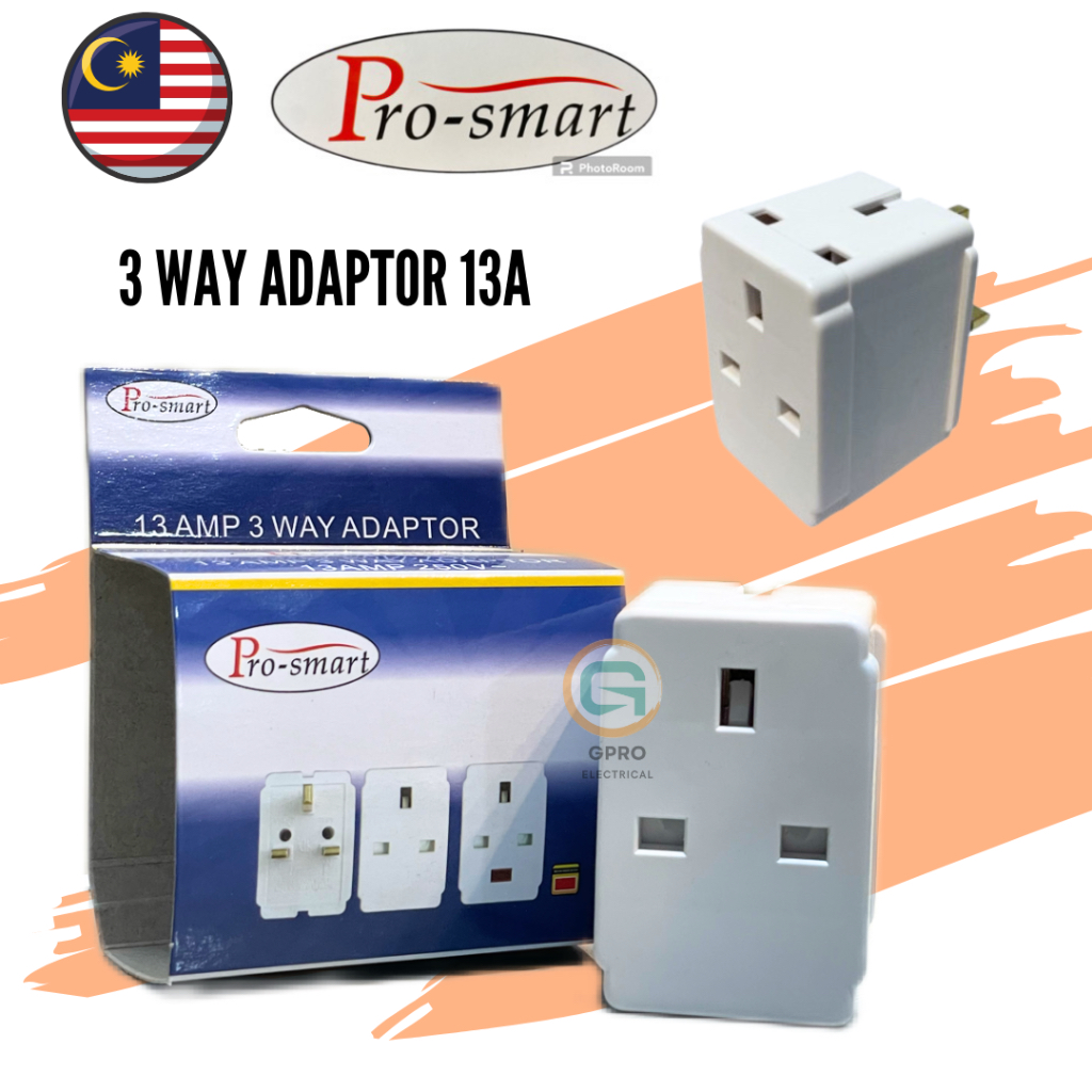 Pro-Smart 3 Way Adaptor 13A / Kepala Plug 13Amp | Shopee Malaysia