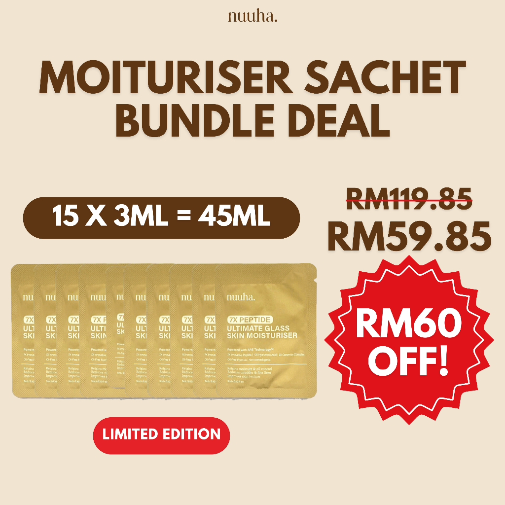 NUUHA BEAUTY MOISTURISER SACHET BUNDLE DEAL - 7X Peptide Ultimate Glass ...