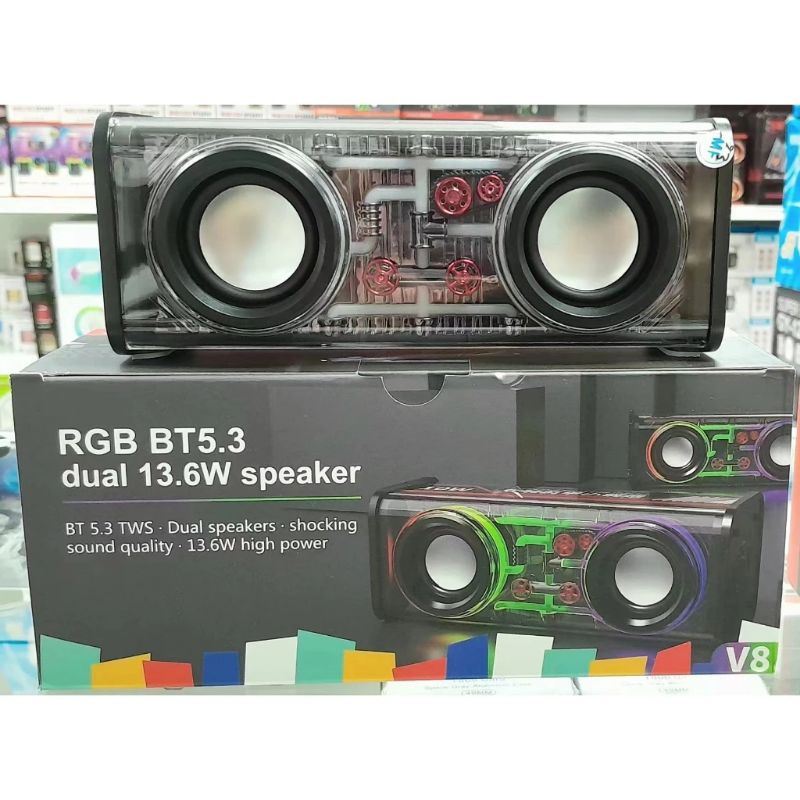 V8 RGB Armour BT5.3 Dual 13.6w. Transparent Speaker. | Shopee Malaysia