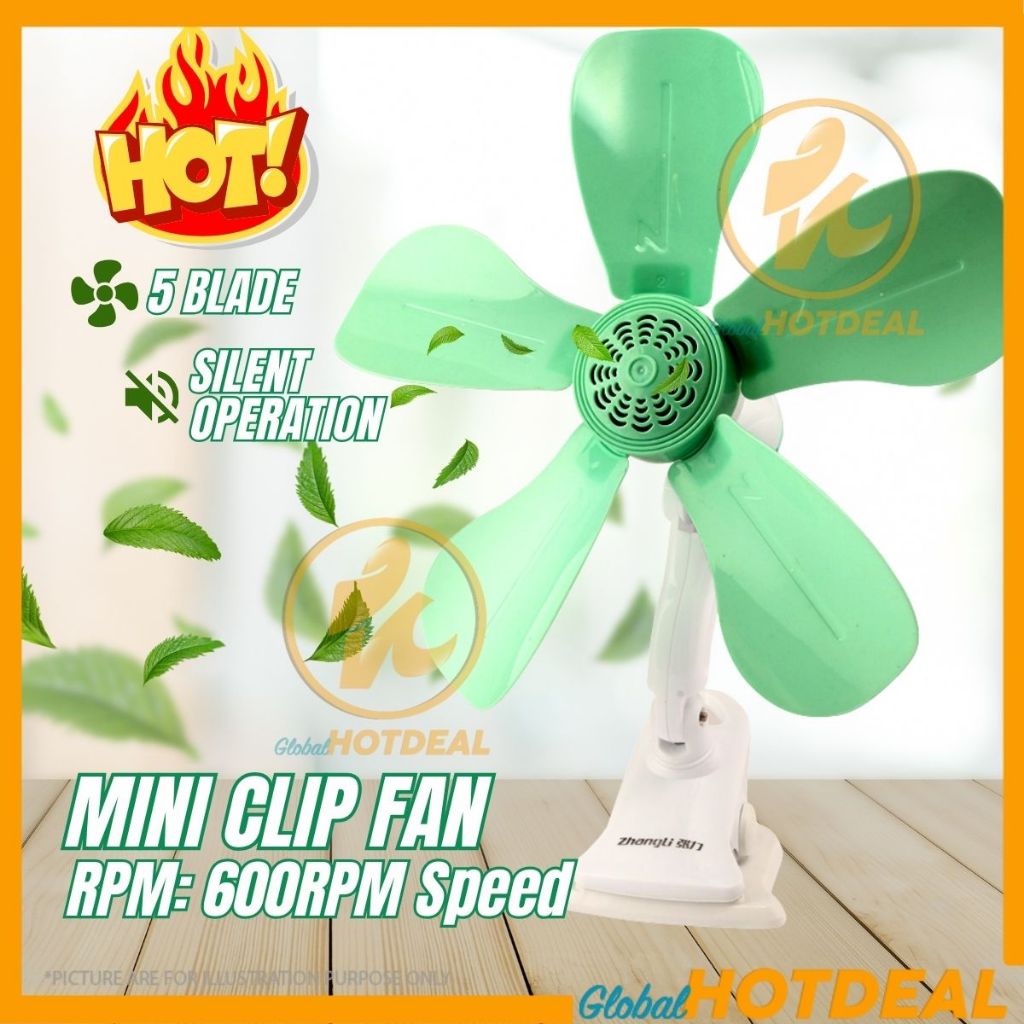 EXTRA STRONG 600RPM 10W 5 Blade Mini Clip Fan Wall Mounted Bed Fan ...