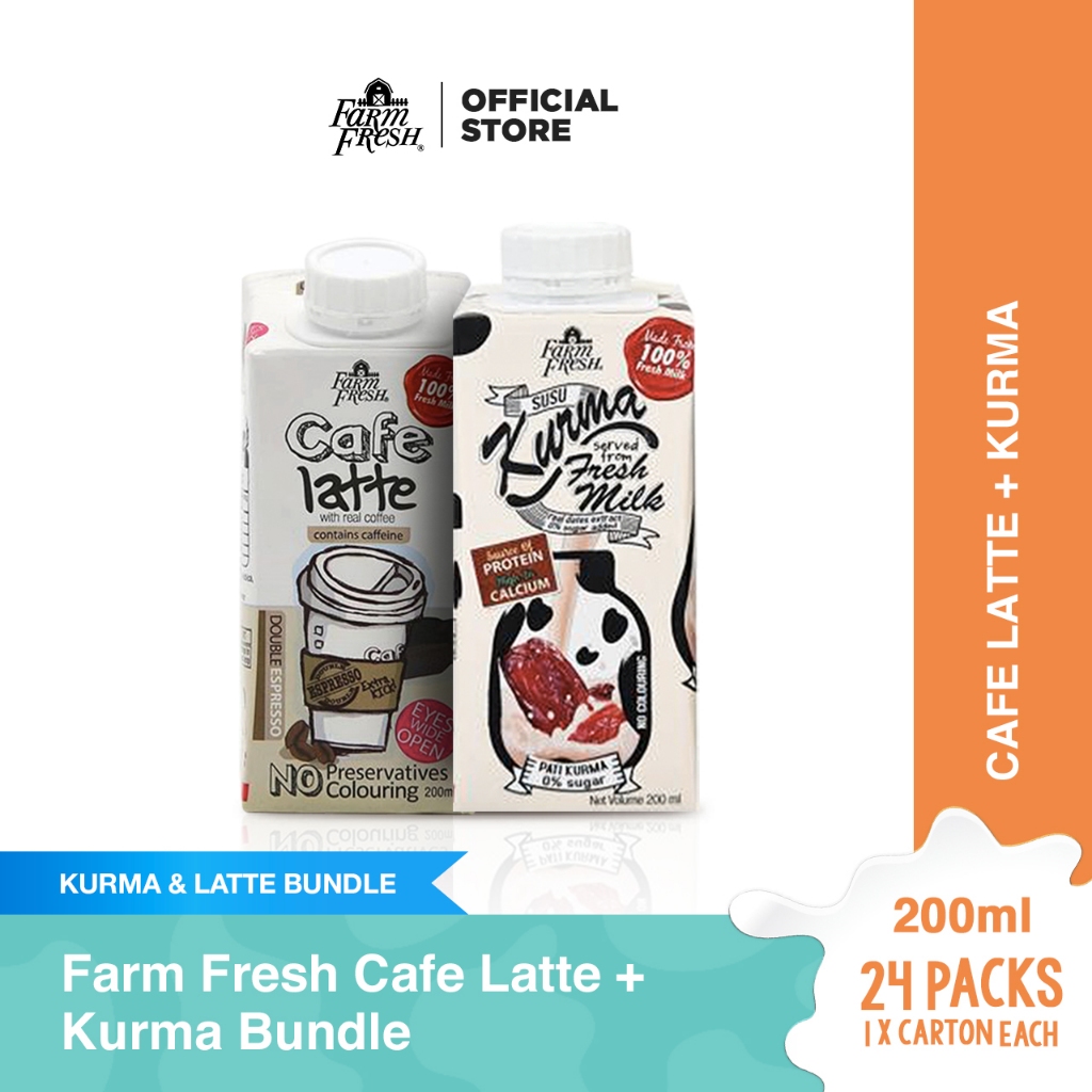 Farm Fresh UHT Kurma Milk + Farm Fresh UHT Café Latte 200ml x 24 Packs ...