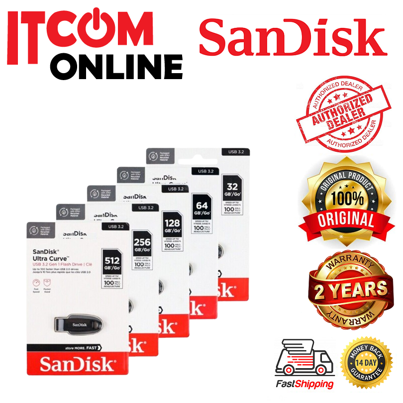 SANDISK CRUZER 550 ULTRA CURVE USB3.2 FLASH DRIVE (32GB/64GB/128GB/256GB/512GB) BLACK | Shopee ...