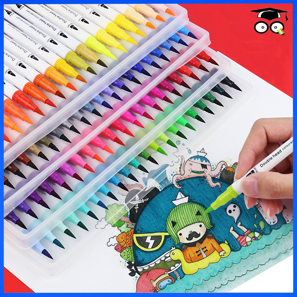 12/24/36/48/60/80/100 Warna Cat Air Berus Pen Warna Dwi Petua Berus ...