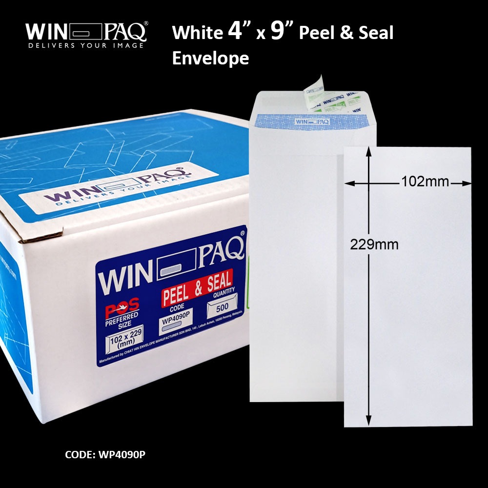 WINPAQ Envelope 4"x9" (102x229mm) 100gsm White Opaque Peel & Seal ...