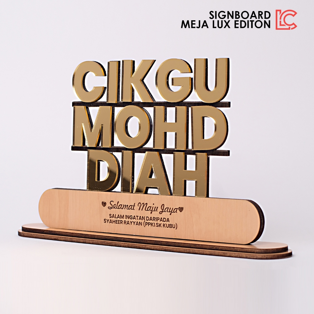 Signboard Ukiran Meja / Table Stand Signage / Papan Tanda Nama Ukir ...