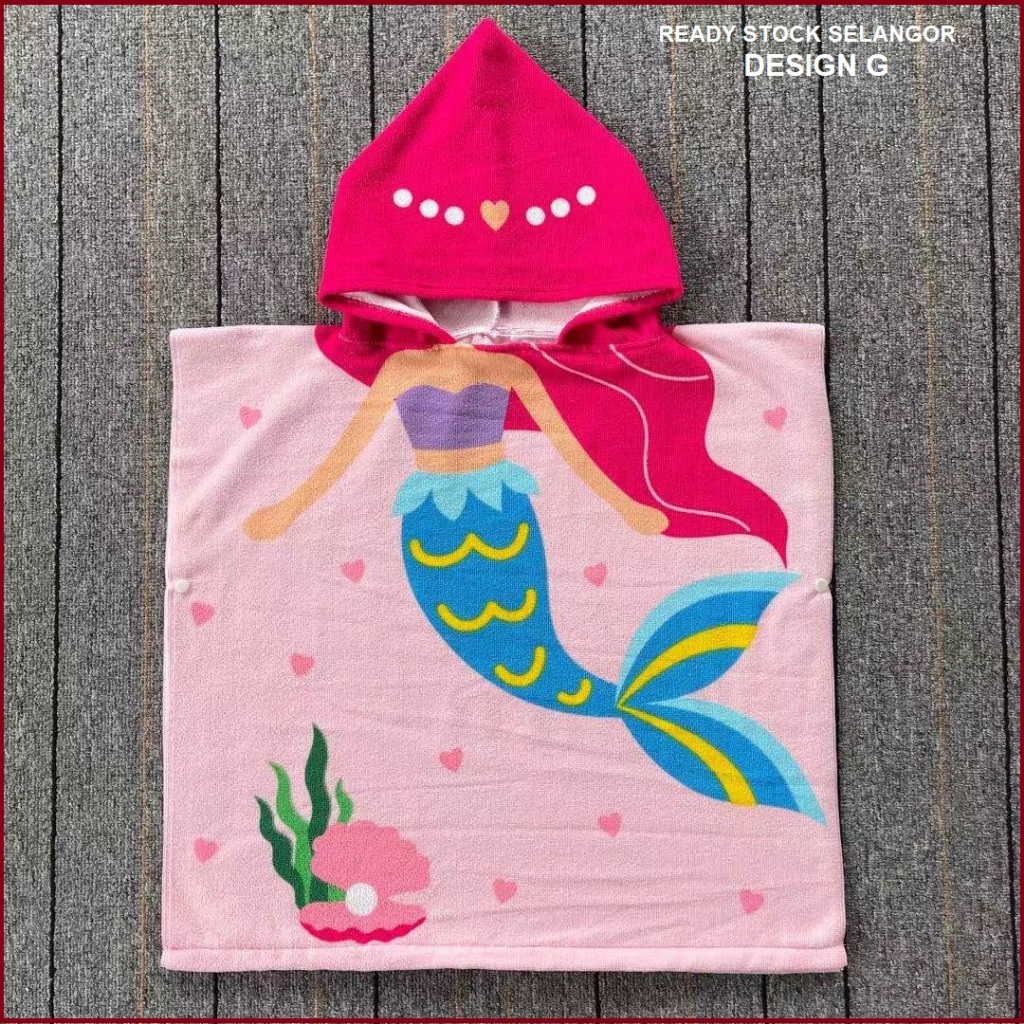 Design G Kids Girls PINK Mermaid Cartoon Towel Hoodie Hood Up Cotton ...