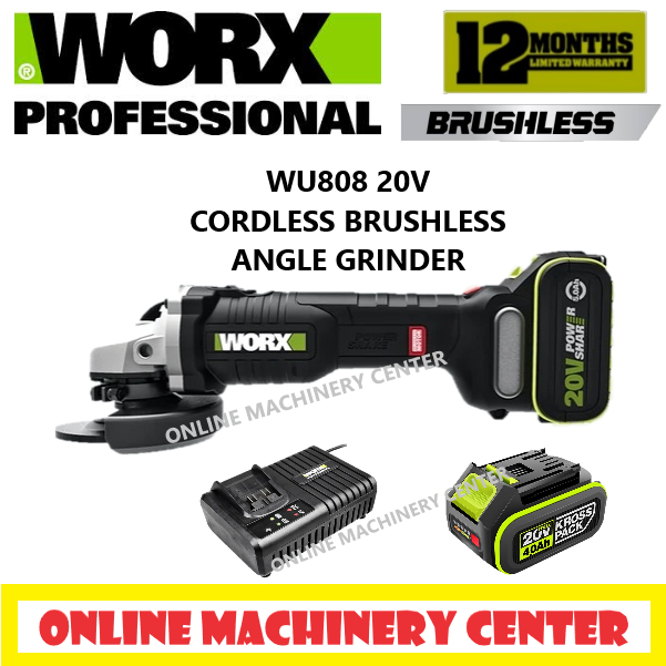 WORX 20V WU808 Cordless 4" 100MM Angle Grinder With Speed Control ...