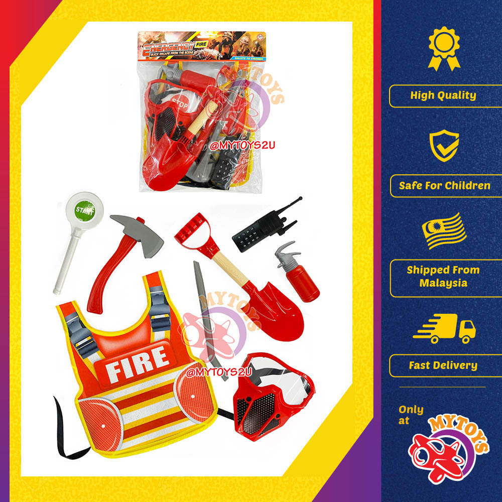 Firefighter Fireman Rescue Heroes Mask Vest 8pcs Tools Pretend Play ...