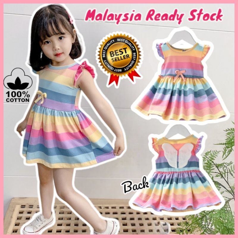 🍎Best Selling🍎1-6yrs Kid's Girl Cotton Summer Rainbow Dress/ Gaun ...