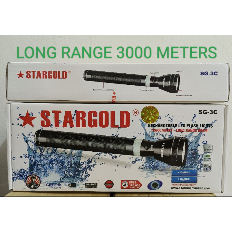 TORCH LIGHT JAPAN STARGOLD SG-3C LONG RANGE 3000 METERS RECHARGEABLE ...