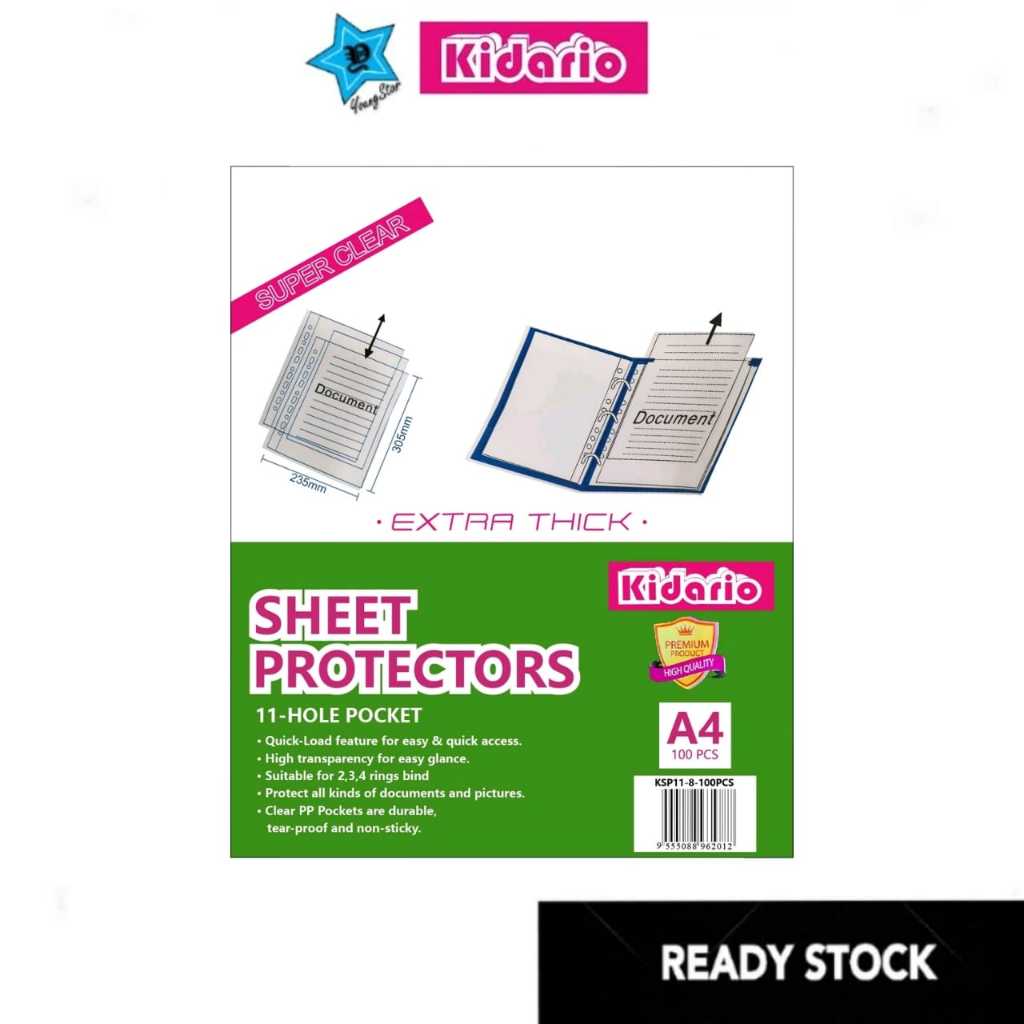 KIDARIO 0.8MM SHEET PROTECTOR A4 EXTRA THICK SUPER CLEAR 100PCS/PKT ...