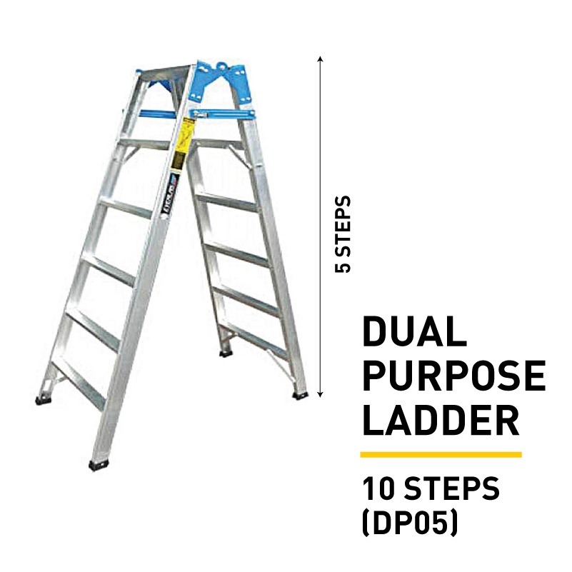 Everlas Dual Purpose Ladder Aluminium Ladder - Silver 10/12/14/16 Steps ...