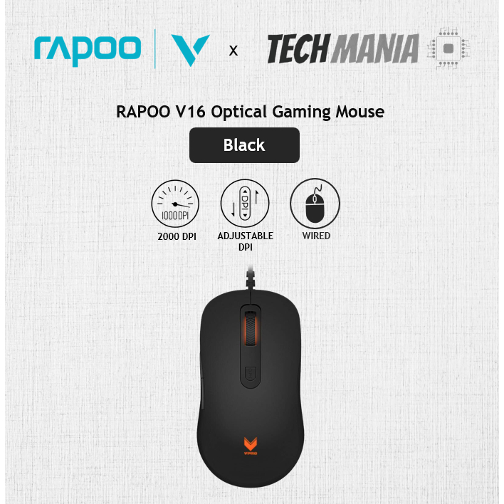 Rapoo V16 Optical Gaming Mouse (Black) -2 year warranty | Shopee Malaysia