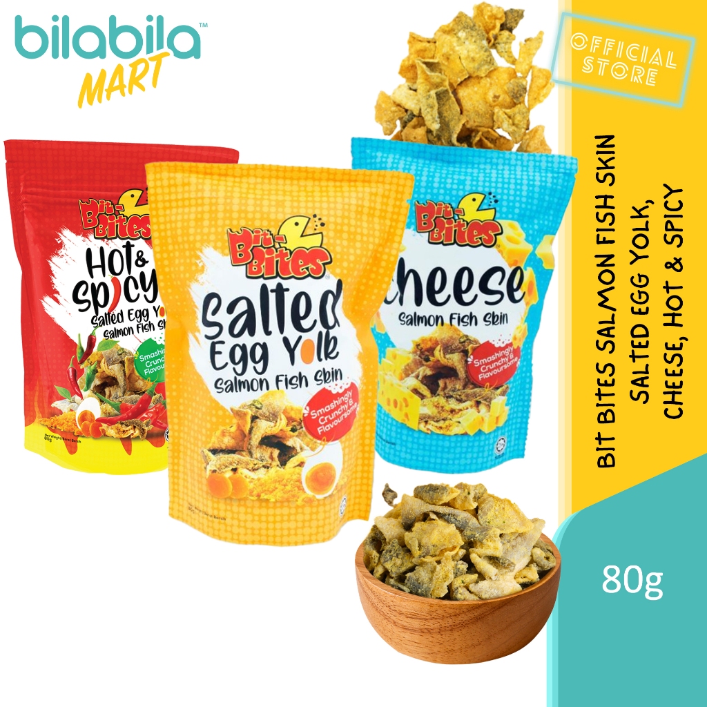 BIT BITES Salmon Fish Skin (Salted Egg Yolk, Cheese, Hot & Spicy) 80g ...
