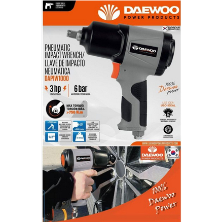 Daewoo DAPIW1000 3Hp 1/2" 750Nm Pneumatic Air Impact Wrench Twin Hammer Wrench Machine Mesin ...