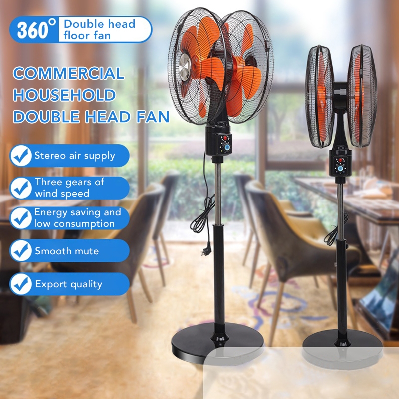 Stand fan heavy duty Strong wind double head 180W kipas angin berdiri ...