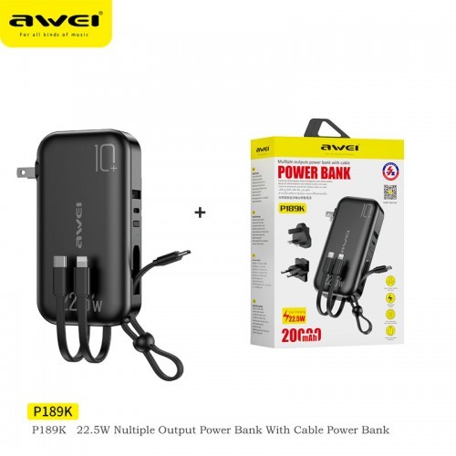 Awei P189K,p156k 5 in 1 Portable Power Bank 10000mAh With Plug for iOS ...