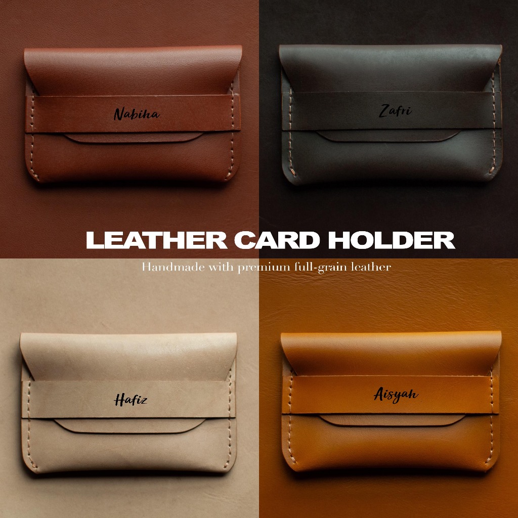 FREE LASER NAME Leather Card Holder Handmade real Genuine Kulit Lembu ...