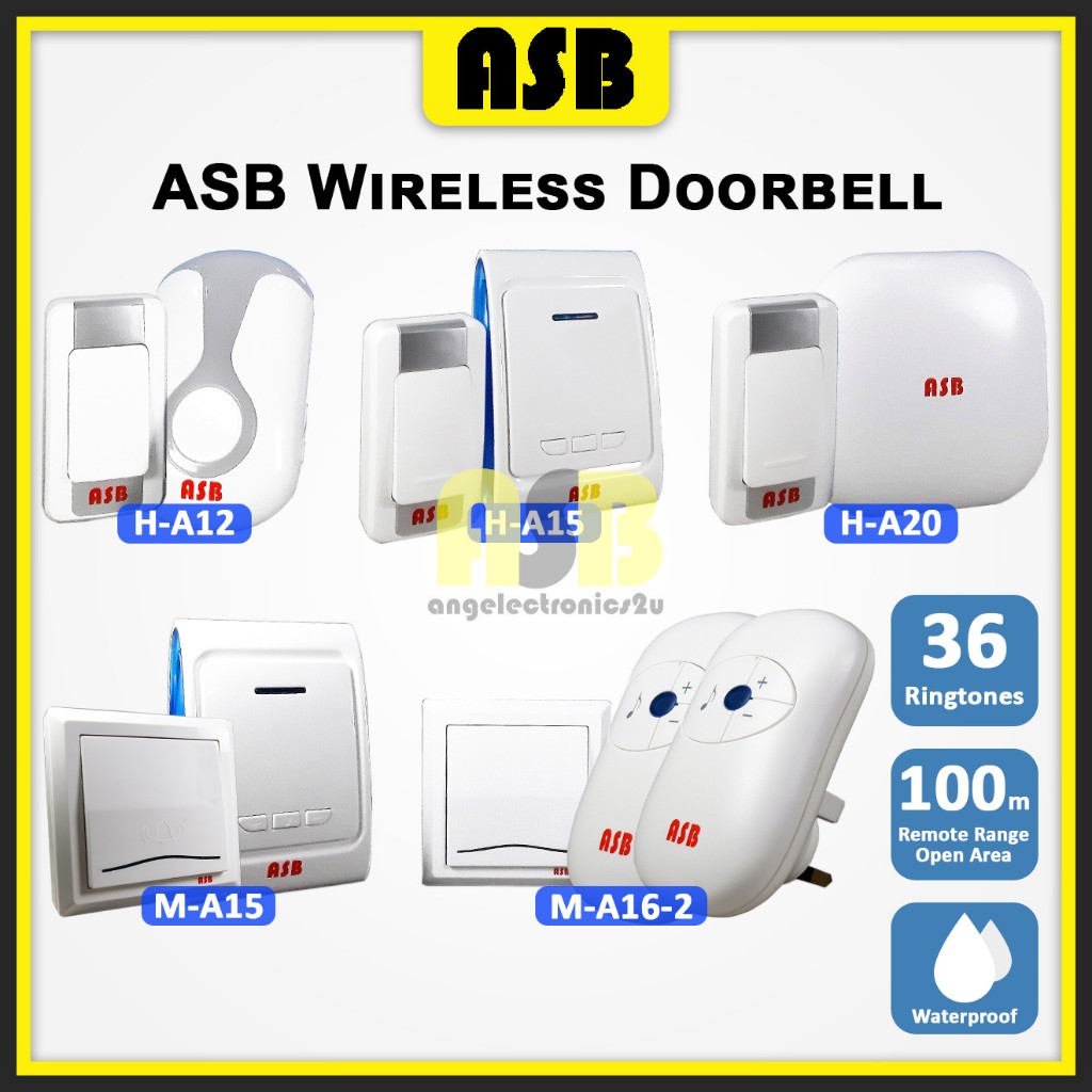 (1pc) ASB Wireless Door Bell Waterproof UK 3 Pin Plug 36 Ringtones 100M ...