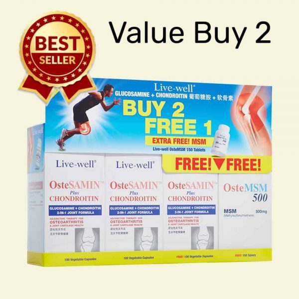 LIVE WELL OSTEOSAMIN + CHONDROITIN 100S B2 F1 + MSM [JOINT PAIN ...