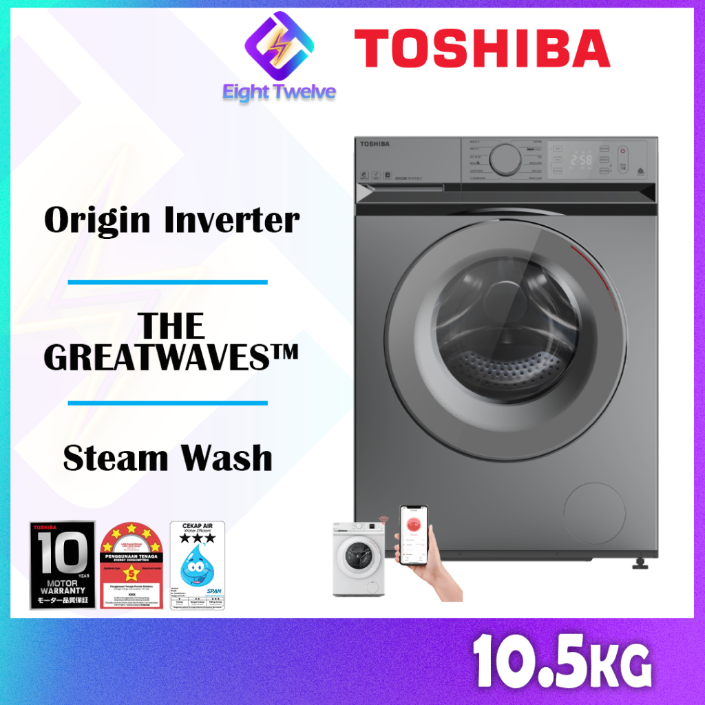 (FREE DELVERY) Toshiba Washer 10KG WIFI Origin Inverter Front Load Slim Body Washing Machine ...