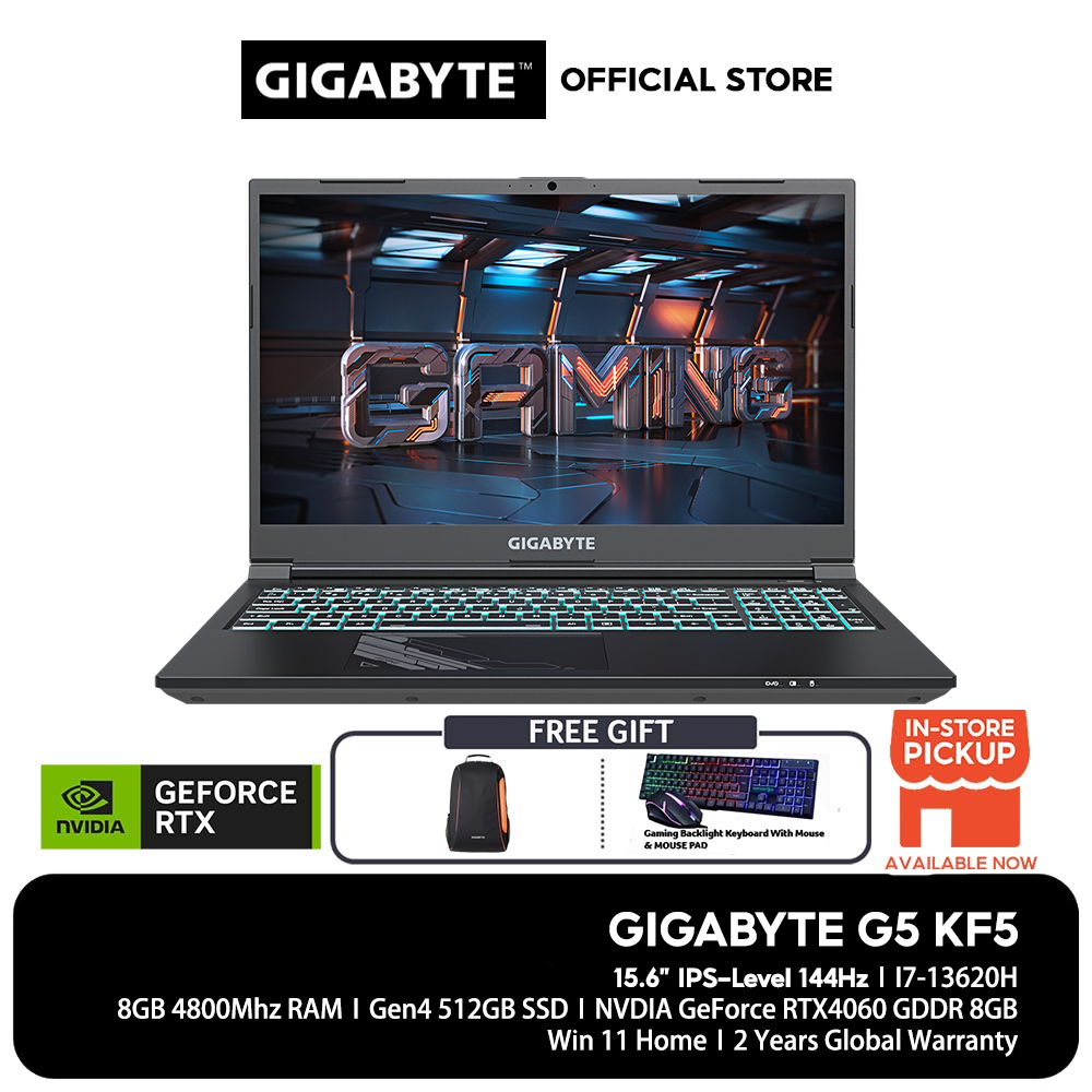 GIGABYTE G5 KF5 GAMING LAPTOP - BLACK ( I7-13620H 8GD5 512SSD/RTX4060 8GD6/15.6" IPS FHD 144HZ ...