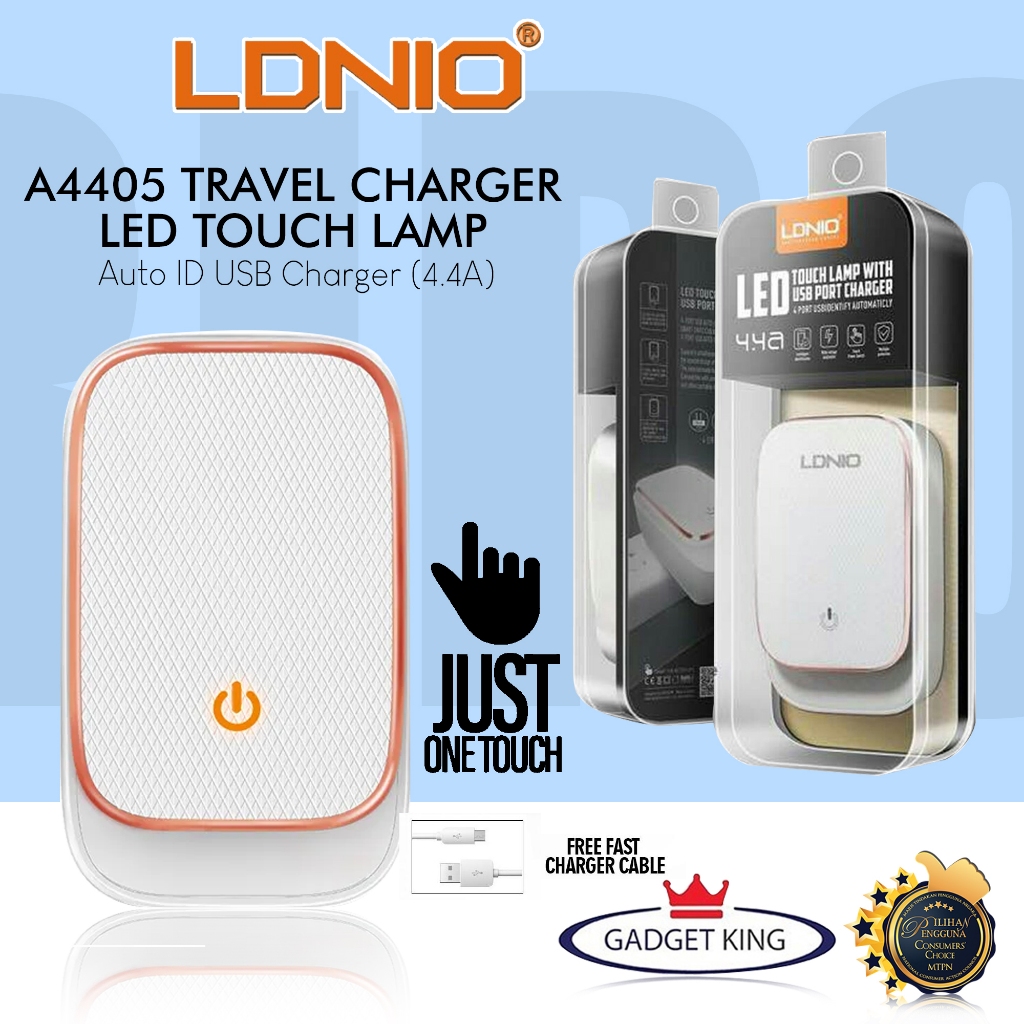 LDNIO A4405 LED Touch Lamp Dual 4USB Output Port Auto ID USB Charger (4 ...