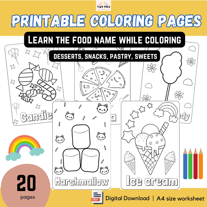 C002- PDF Digital Printable Dessert Coloring Pages for kids| Buku Warna ...