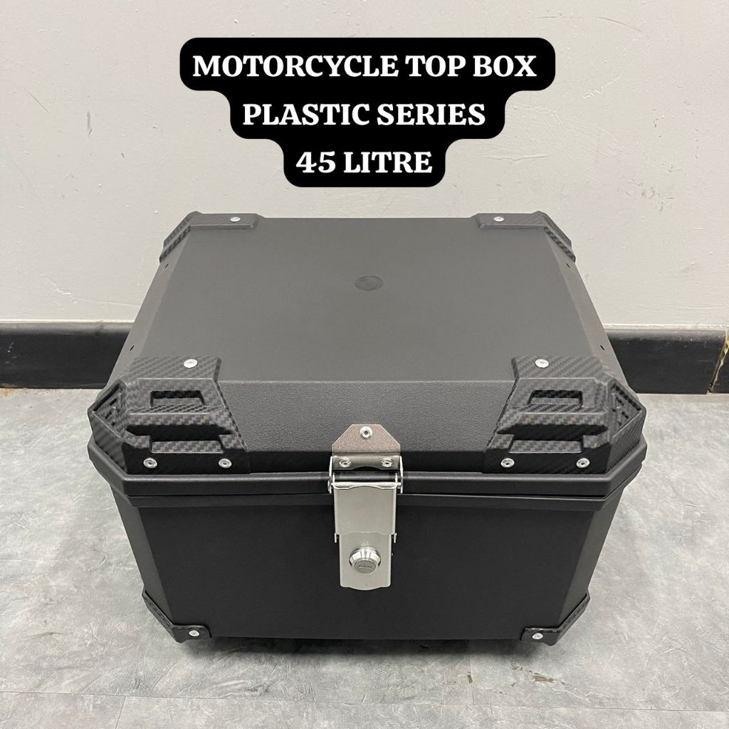 MOTORCYCLE TOP BOX ABS PLASTIC ALUMINIUM DESIGN 45L BLACK | Shopee Malaysia