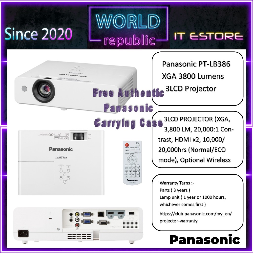 Panasonic PT-LB386 PTLB386 LB386 XGA 3100 Lumens 3LCD Projector | Shopee Malaysia