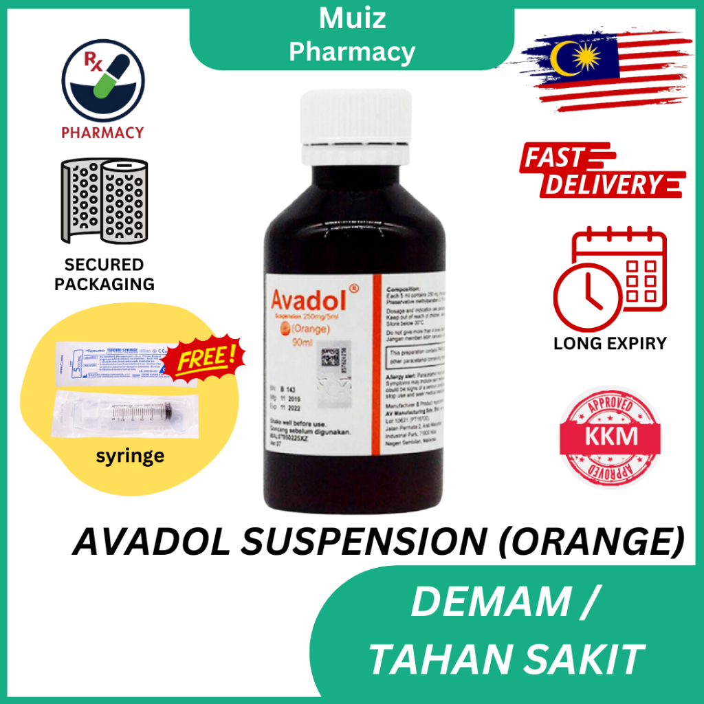 [EXP: 10/25] AVADOL SUSPENSION ORANGE 90ML (DEMAM, TAHAN SAKIT, PANADOL ...