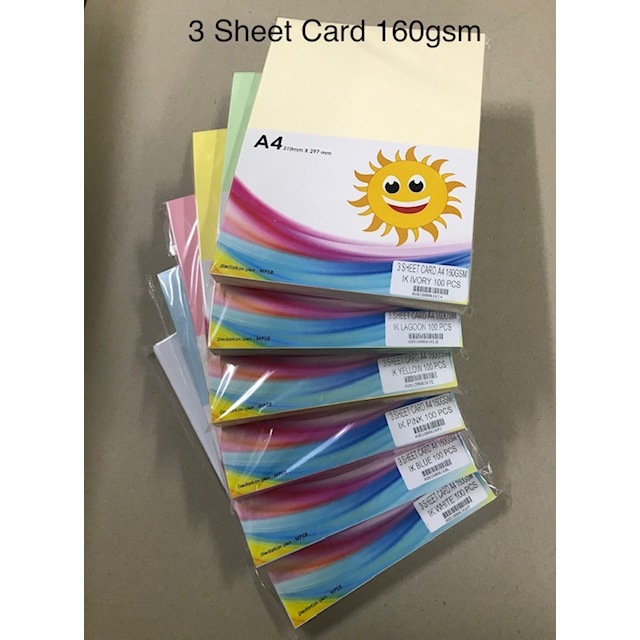 3 Sheet Card / Kad Warna 160gsm /A4 /A3 / White & Premium Colors 100pcs ...