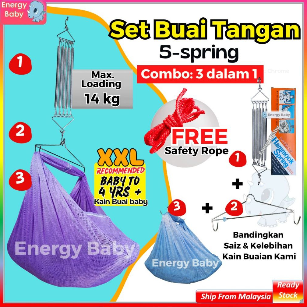 5-Spring 3 in 1 Baby Spring Cot Set Baby Cradle Net Hanger Alat-alat ...