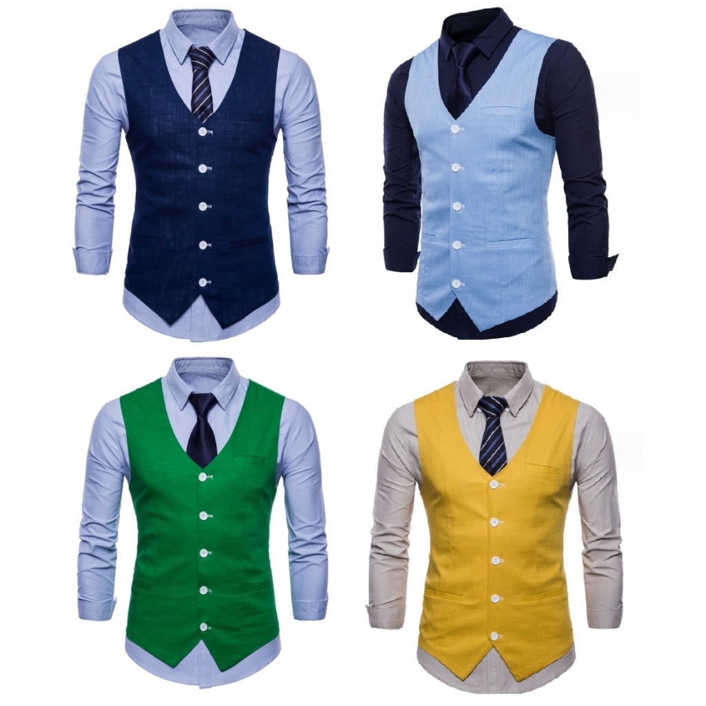 KL Stok ~ Men Business Formal Vest Formal 2-Layers Multiple Colors ...